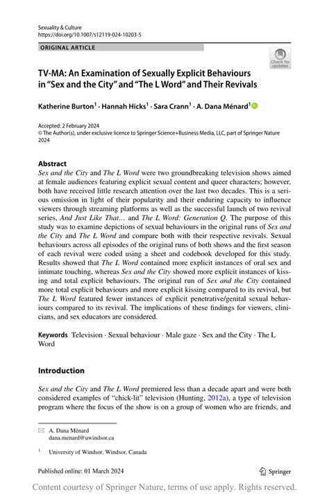 Tv Ma An Examination Of Sexually Explicit Behaviours In “sex And The