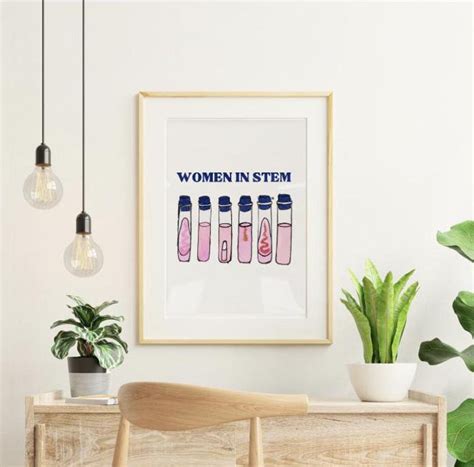 Women In Stem Print Aesthetic Science Decor With Test Tubes Blue