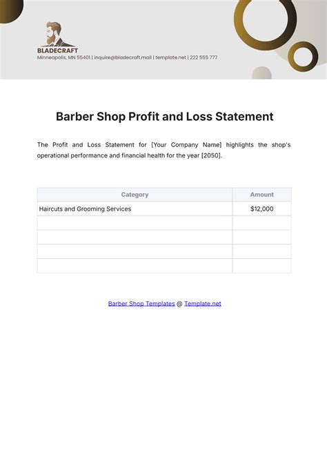 Free Barber Shop Profit And Loss Statement Template To Edit Online