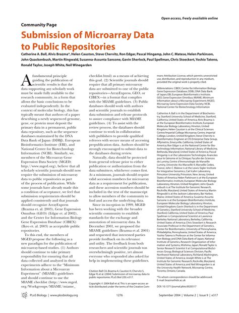 Pdf Submission Of Microarray Data To Public Repositories