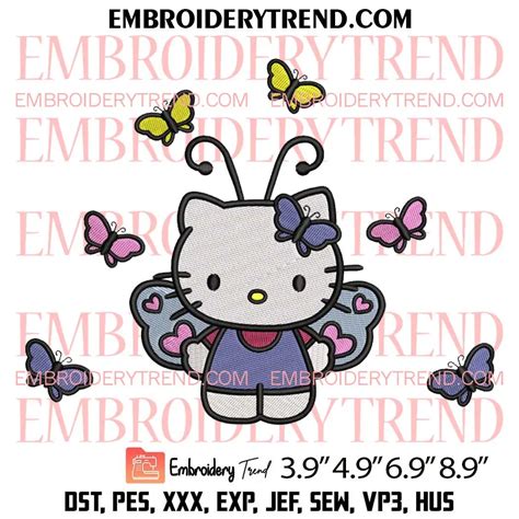 Hello Kitty Butterflys Embroidery Design Cute Hello Kitty Embroidery