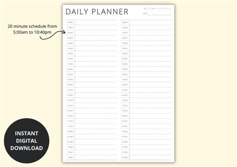 20 Minute Interval Planner Time Blocking Planner Appointment Tracker