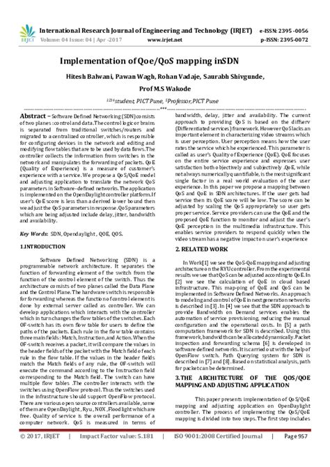 Pdf Implementation Of Qoeqos Mapping Insdn Irjet Journal
