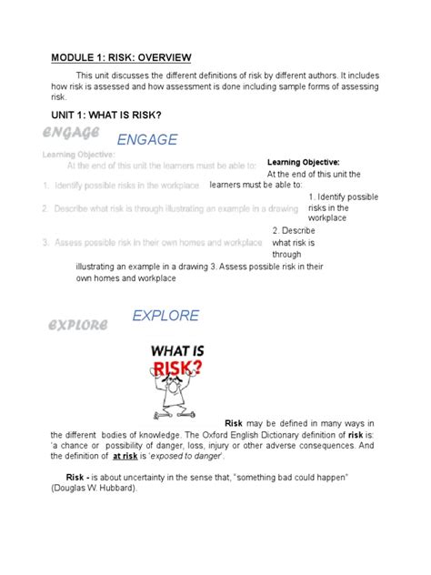 thc module 1 unit 1 pdf risk risk assessment