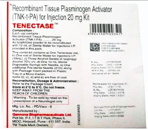 Tenectase 20mg Injection At ₹ 15000 Piece Hyderabad Id 2857205210662