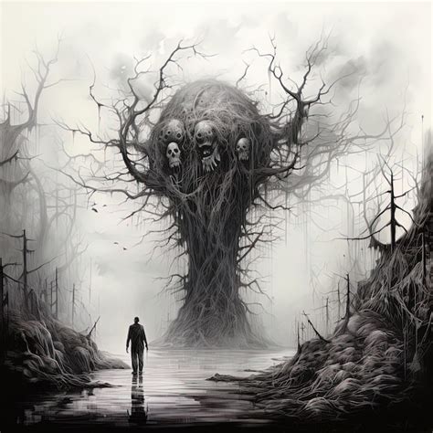 Premium Photo A Man Walks In Front Of A Spooky Monster With A Man