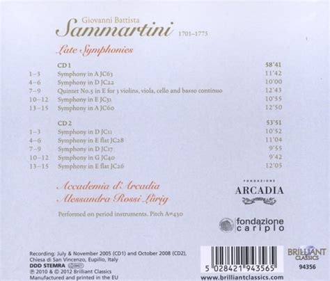 Giovanni Battista Sammartini Die Späten Symphonien 2 Cds Jpc De