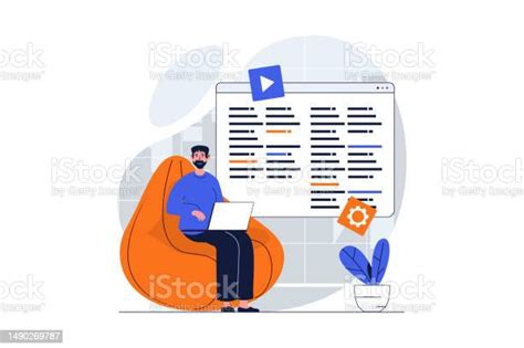 Ui Ux Development Web Concept With Character Scene Man Coding And Testing Code For Making