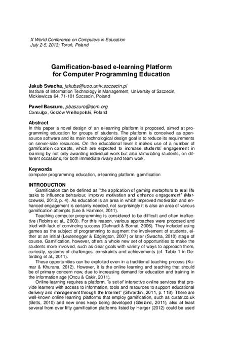 Pdf Gamification Based E Learning Platform For Computer Programming Education