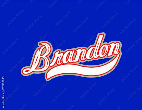 Brandon Name Art Designed In A White And Red Athletic Script With Blue