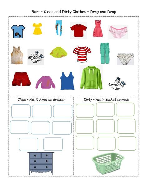Sorting Dirty And Clean Clothes Worksheet For Preschool