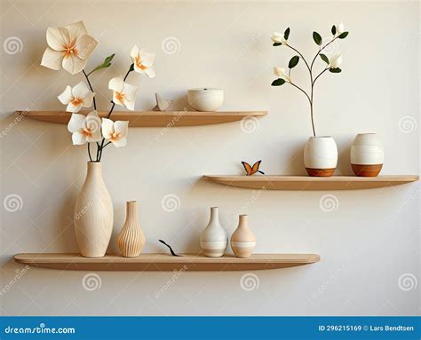 Plywood Floating Shelf With Acrylic Frames And A Ceramic Vase Ai