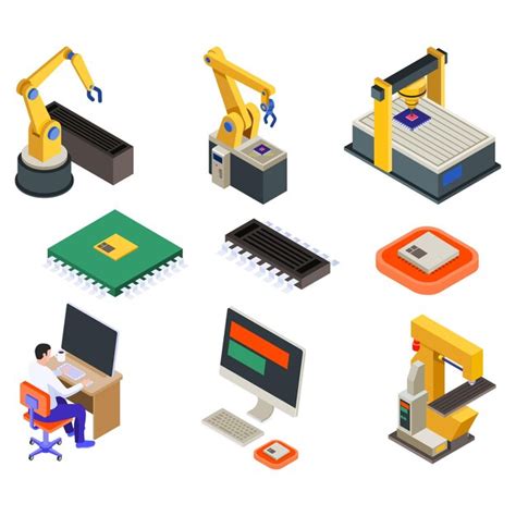 Premium Vector Semiconductor Chip Procuction Isometric Icons