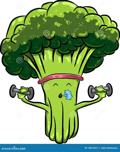 Beautiful Bright Cartoon Broccoli Engaged In Sports With Dumbbells