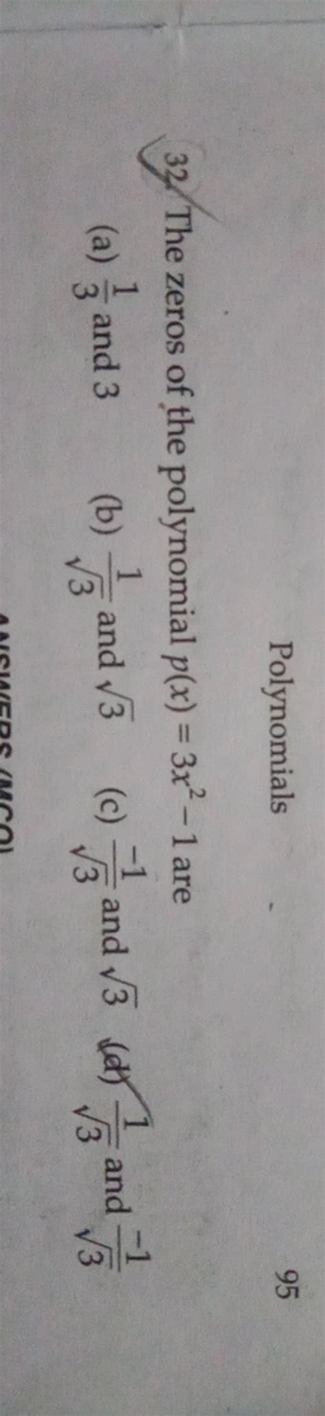 Polynomials9532 The Zeros Of The Polynomial Px3x2−1 Area 31 And
