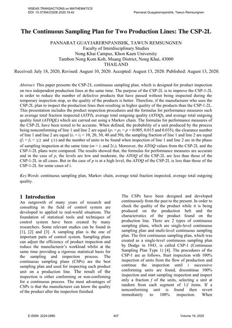 Pdf The Continuous Sampling Plan For Two Production Lines The Csp 2l