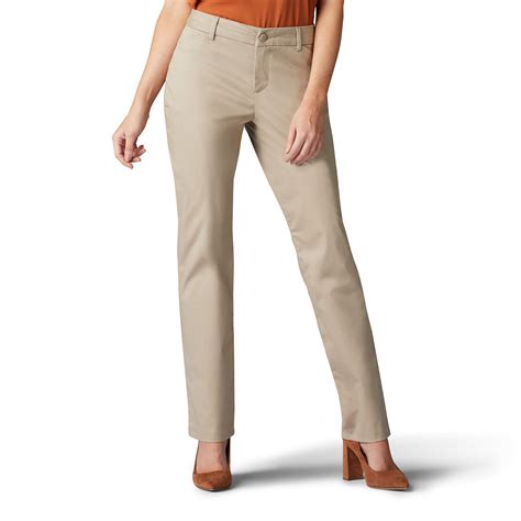 Lee Womens Relaxed Fit Wrinkle Free Straight Leg Pants Flax 14 Short