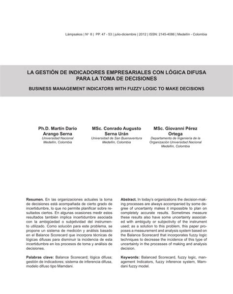 Pdf La Gestión De Indicadores Empresariales Con Lógica Difusa Para La