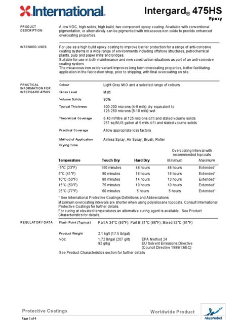 Intergard 475hs Protective Coatings Worldwide Product Pdf Epoxy Materials