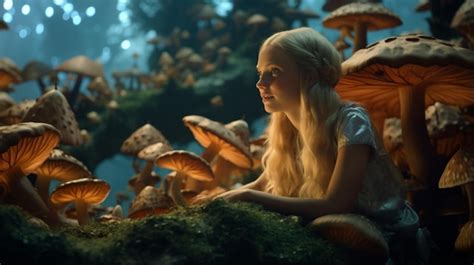 Alice In Wonderland Looks At The First Mushroom Ai Generated Art