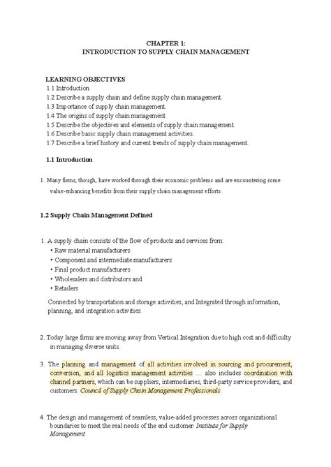 Chapter 1 Introduction To Supply Chain Management Chapter 1