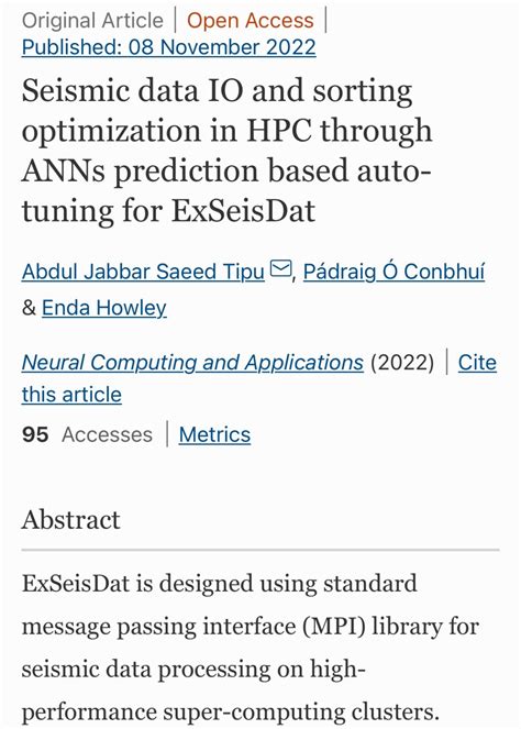 Enda Howley On Linkedin Our Latest Journal Paper Seismic Data Io And Sorting Optimization In Hpc