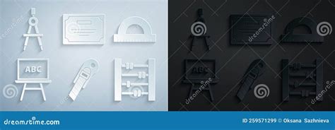 Set Stationery Knife Protractor Grid For Measuring Degrees Chalkboard Abacus Certificate