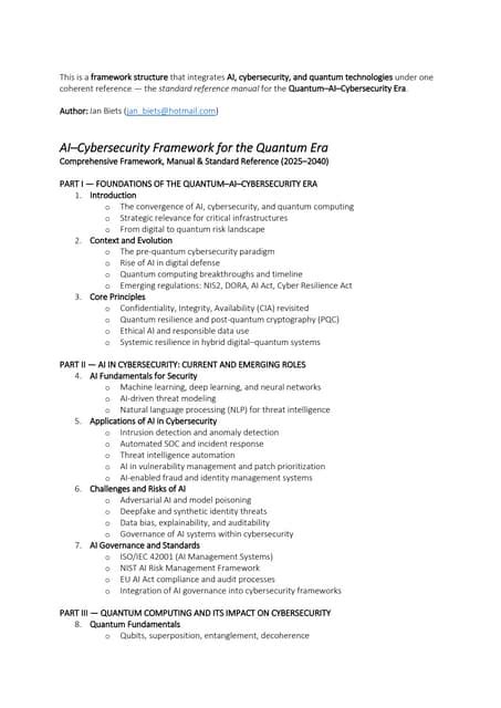 Aicybersecurity Framework For The Quantum Erapdf