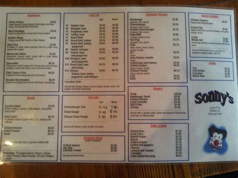 Menu At Sonnys Of Mcbee Restaurant Mcbee 103 N 7th St 1