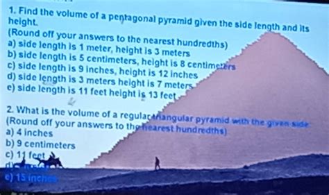 Solved Find The Volume Of A Pentagonal Pyramid Given The Side Length