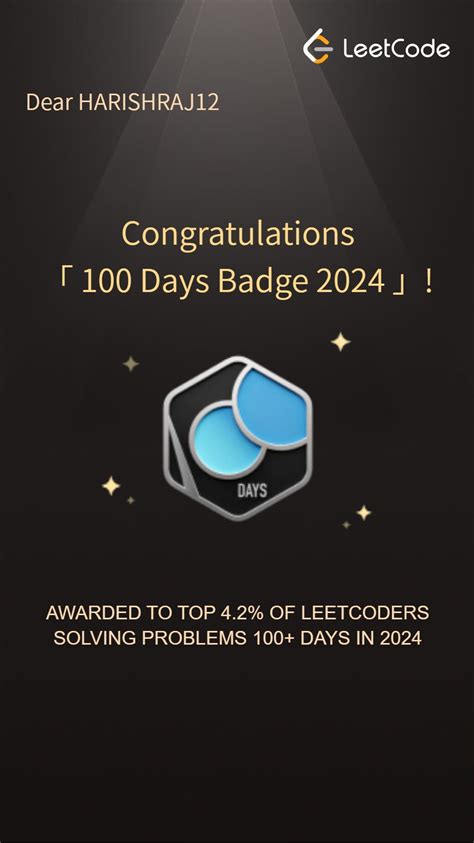 Harish Raj B On Linkedin Leetcode 100daysbadge Codingchallenge