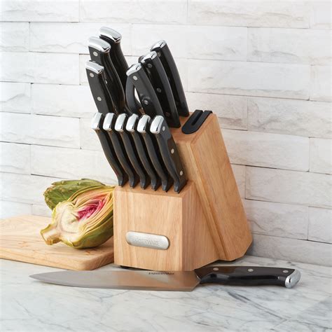 Farberware Edgekeeper 14 Piece Triple Rivet Stainless Steel Knife Block With Built In Sharpener