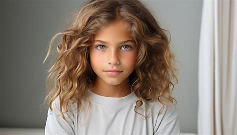 Premium Ai Image Cute Caucasian Girl With Curly Hair Smiling Looking