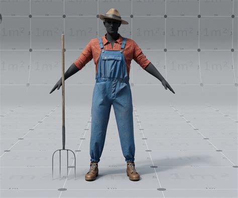 Artstation Pbr 3d Model Farmer With Fork Animation Ready 6x 4k