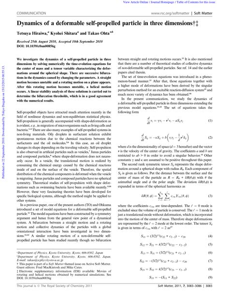Pdf Dynamics Of A Deformable Self Propelled Particle In Three Dimensions