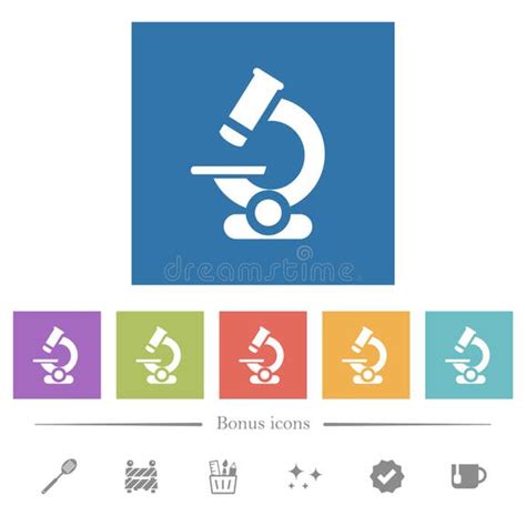 Microscope Flat White Icons In Square Backgrounds Stock Vector