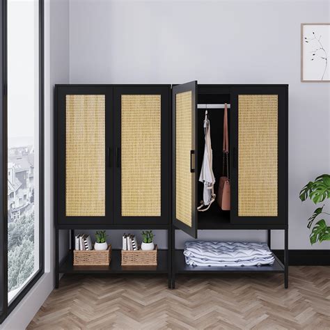 Gyger Armario Con 2 Puertas Armario De Ratán Para Dormitorio Con Barra