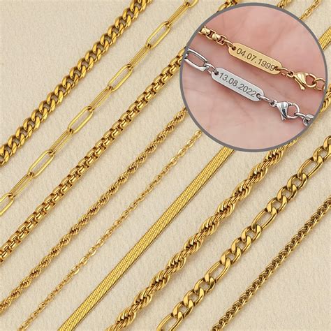 Personalized Gold Chain Necklace Stainless Steel Curb Figaro Rope