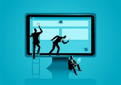 Premium Vector Businessmen Working Together Looking For Computer Bug