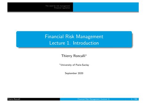 Pdf Lecture Notes In Financial Risk Management