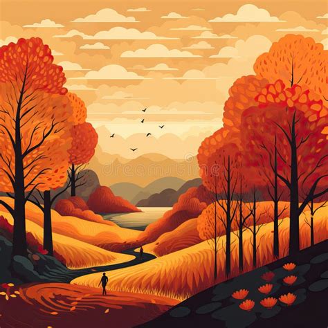 Autumn Fall Tree Forest High Quality Ai Generated Image Stock