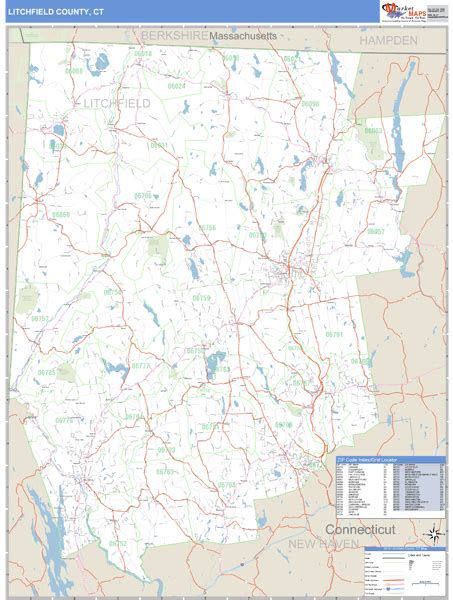 Litchfield County Connecticut Zip Code Wall Map