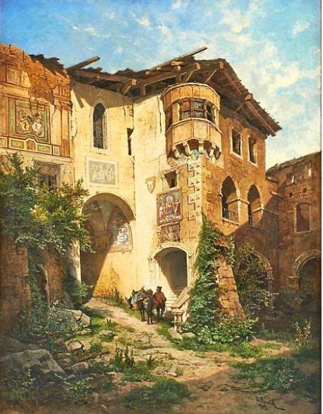 Castle Courtyard In The Ridges By Leopold Munsch 1871 Slott