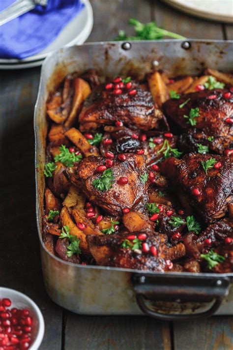 One Pan Pomegranate Molasses Chicken And Potatoes Olive And Mango