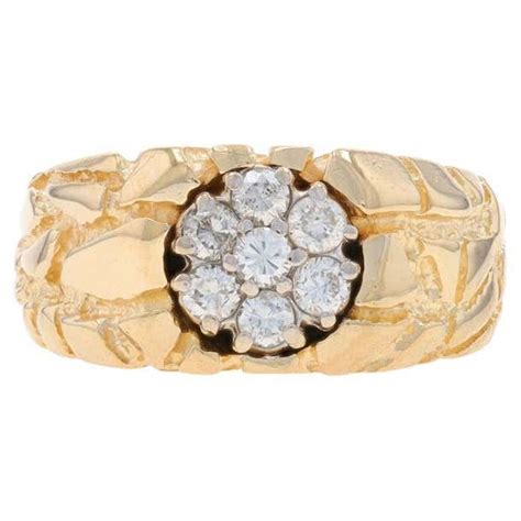 Yellow Gold Diamond Cluster Mens Ring 14k Round Brilliant 55ctw