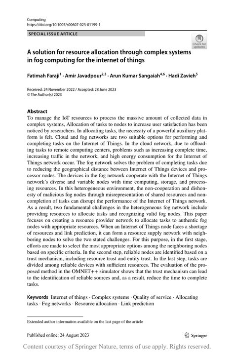 Pdf A Solution For Resource Allocation Through Complex Systems In Fog