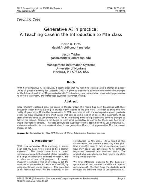 Fillable Online A Teaching Case In The Introduction To Mis Class Fax