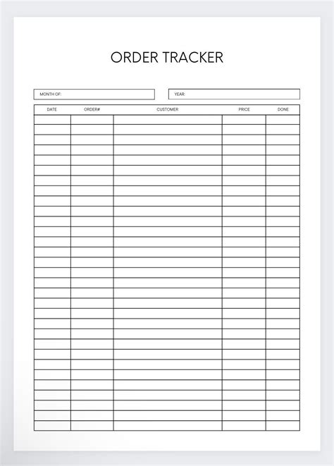 Order Tracker Form Small Business Planner Order Purchase Form Business