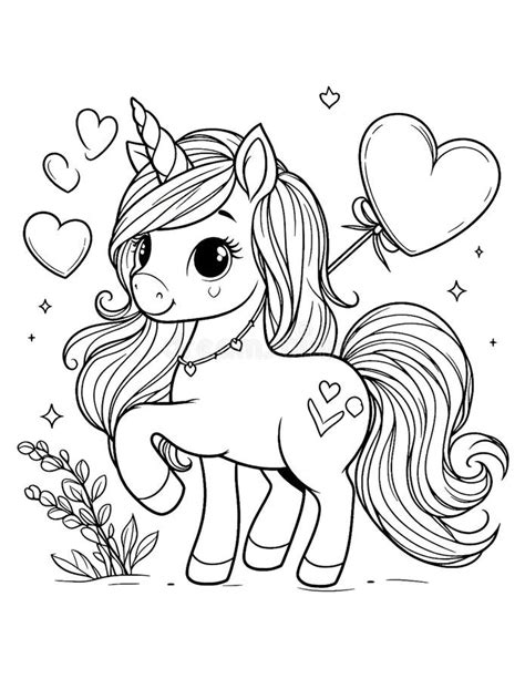 Lovely Unicorn Valentine S Day Coloring Page Stock Illustration