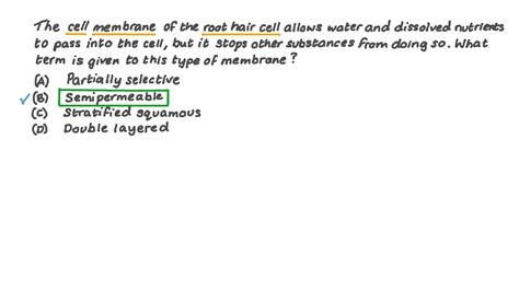 Question Video Recalling The Definition Of A Semipermeable Membrane